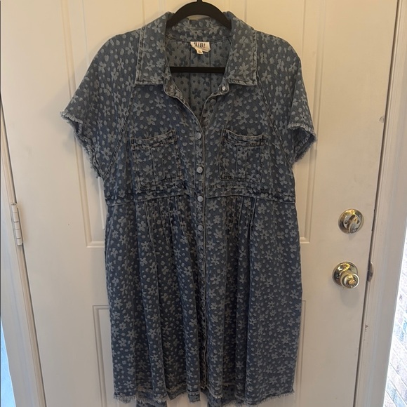 BiBi | Dresses | Bibi Denim Dress With Floral Pattern And Pockets ...